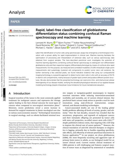 Pdf Rapid Label Free Classification Of Glioblastoma Differentiation Status Combining Confocal
