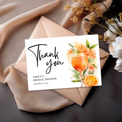 Love At First Spritz Bridal Shower Thank You Card Canva Template Etsy