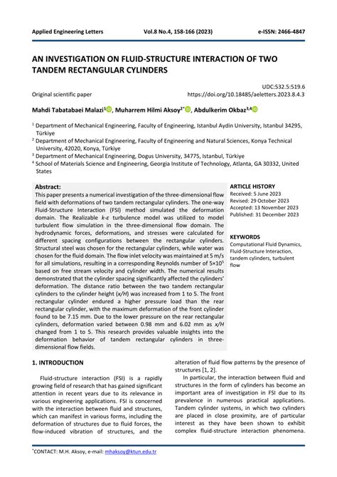Pdf An Investigation On Fluid Structure Interaction Of Two Tandem Rectangular Cylinders