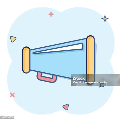 만화 스타일에서 확성기 스피커 아이콘입니다 물러나 오디오 발표 벡터 만화 그림 그림 확성기 방송 사업 개념 스플래시 효과입니다 경보알람에 대한 스톡 벡터 아트 및 기타