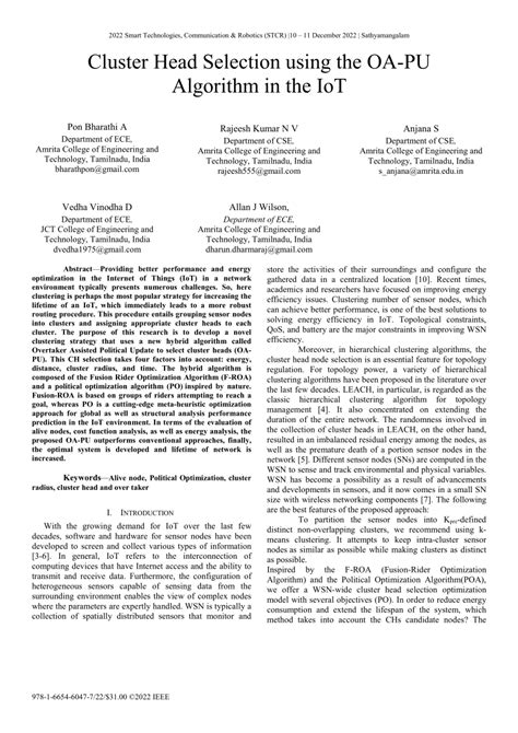 Pdf Cluster Head Selection Using The Oa Pu Algorithm In The Iot