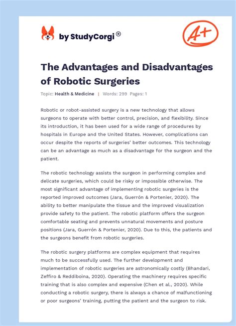 The Advantages And Disadvantages Of Robotic Surgeries Free Essay Example
