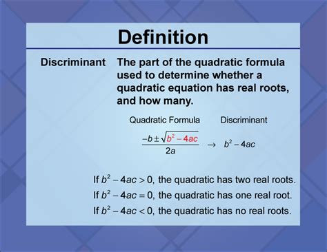 Definition Quadratics Concepts The Discriminant Media4math