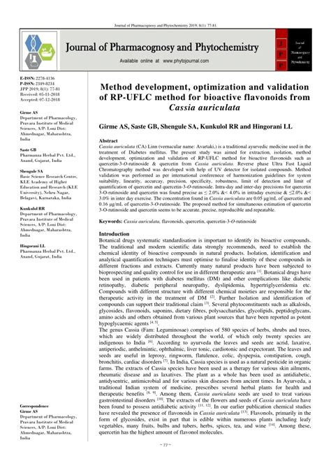 Pdf Method Development Optimization And Validation Of Rp Uflc Method For Bioactive Flavonoids