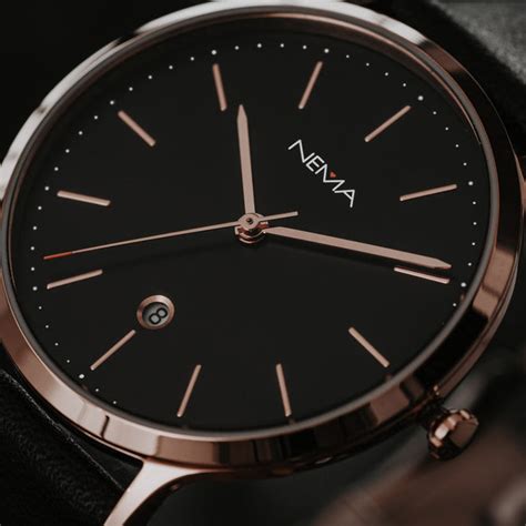 Black Leather Strap Watches Womens Nema Timepiece