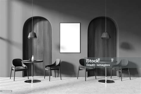 좌석과 테이블 모형 프레임이 있는 현대적인 카페 인테리어 0명에 대한 스톡 사진 및 기타 이미지 0명 3차원 형태 가구