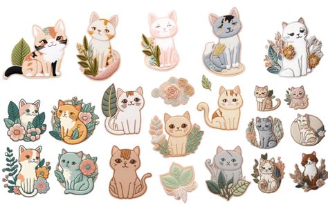 Cute Cats Embroidered Stickers Graphic By Digital Xpress · Creative Fabrica