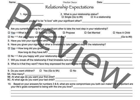 Printable Relationship Expectations Worksheet