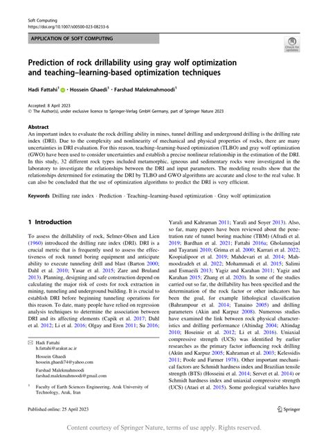 Prediction Of Rock Drillability Using Gray Wolf Optimization And Teaching Learning Based