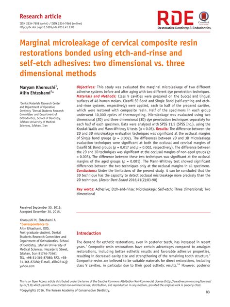Pdf Marginal Microleakage Of Cervical Composite Resin Restorations