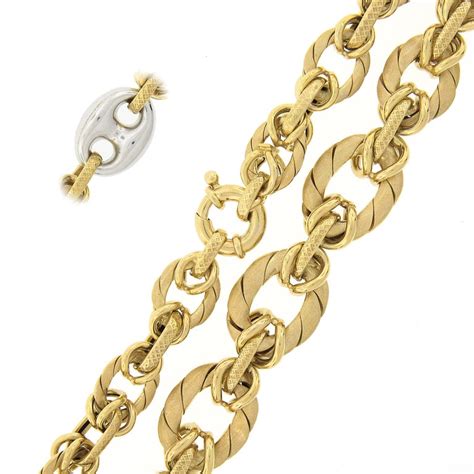 Fancy 14k Gold 17 Alternating Polished Matte Oval And Mariner Link
