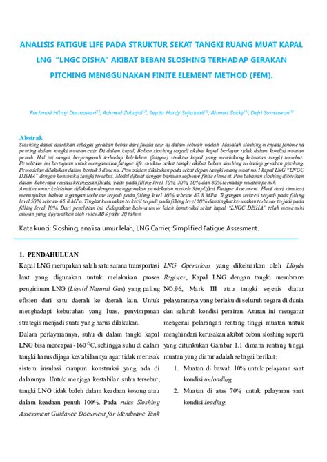 Pdf Analisis Fatigue Life Pada Struktur Sekat Tangki Ruang Muat Kapal Lng Lngc Disha
