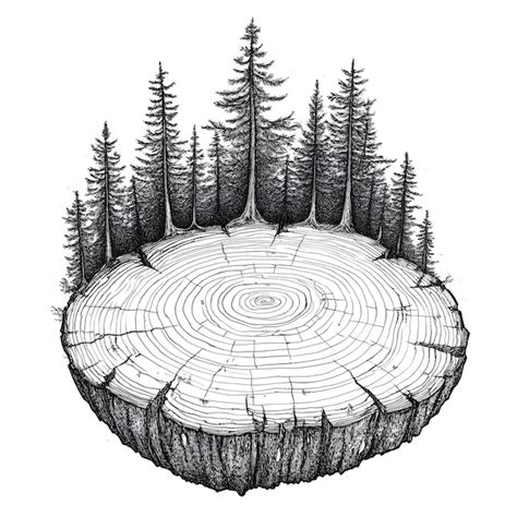 A Drawing Of A Tree Stump With A Tree Stump And A Ring Of Wood Premium AI Generated Image