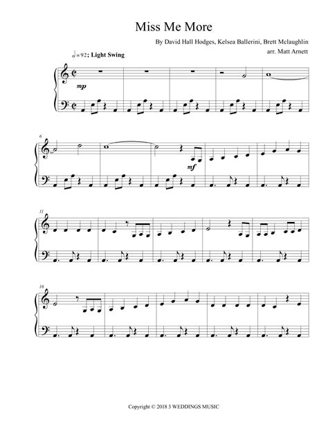 Missed Me More Arr Matt Arnett Sheet Music Kelsea Ballerini Easy Piano