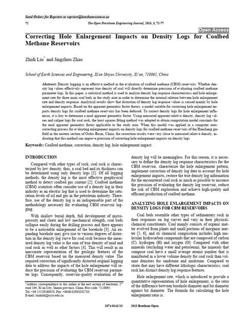 Correcting Hole Enlargement Impacts On Density Logs For Coalbed Methane Reservoirs Pdf