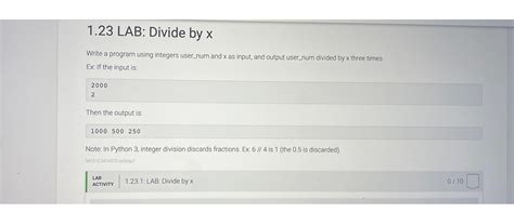 Solved 123 ﻿lab Divide By Xwrite A Program Using Integers