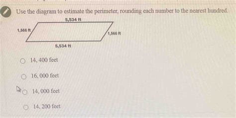 Solved Use The Diagram To Estimate The Perimeter Rounding Each Number To The Nearest Hundred