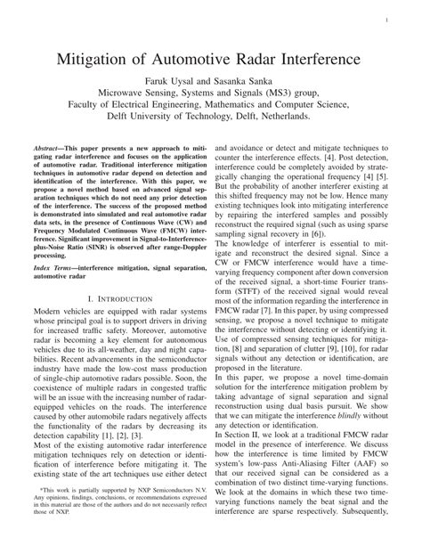 Pdf Mitigation Of Automotive Radar Interference