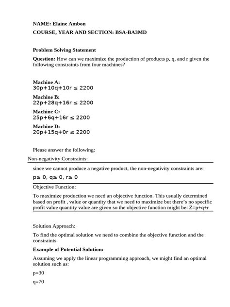 Lp Problem Solving Statement 1 Pdf