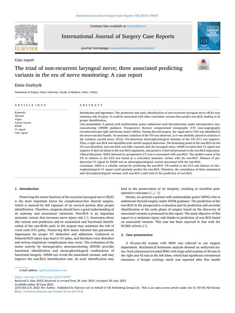 Pdf The Triad Of Non Recurrent Laryngeal Nerve Three Associated Predicting Variants In The