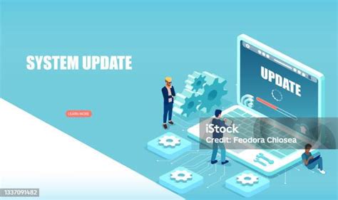 컴퓨터 소프트웨어를 업데이트하는 기술 지원 팀의 벡터 소프트웨어 업데이트에 대한 스톡 벡터 아트 및 기타 이미지 소프트웨어 업데이트 순서 컴퓨터 Istock