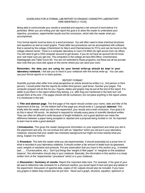 Sample Organic Chemistry Lab Report Pdf