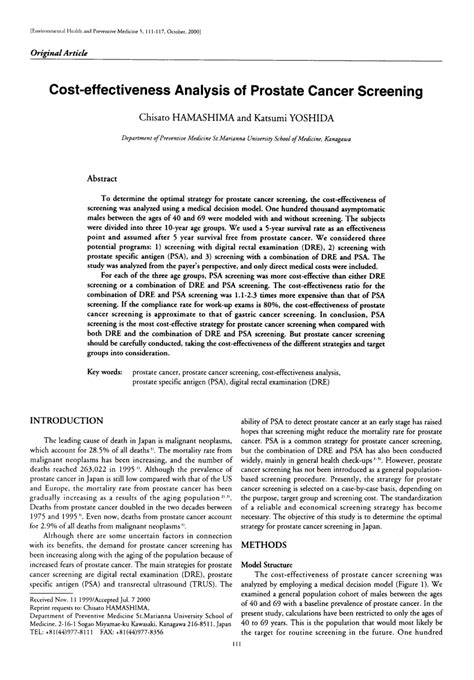 Pdf Cost Effectiveness Analysis Of Prostate Cancer Screening