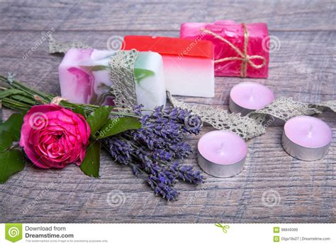 Handmade Soap With Bath And Spa Accessories Dried Lavender And