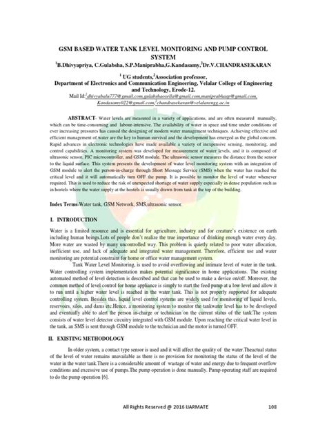 Gsm Based Water Tank Level Monitoring And Pump Control System Pdf