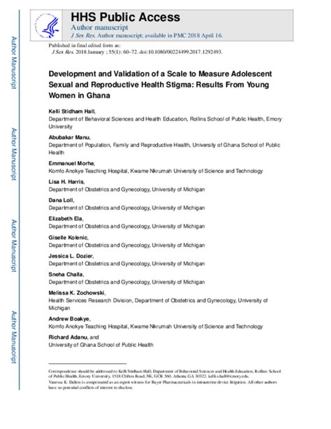 Pdf Development And Validation Of A Scale To Measure Adolescent Sexual And Reproductive Health