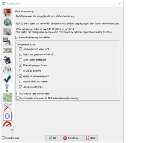 Nl Help Preferences RemoteControl JOSM