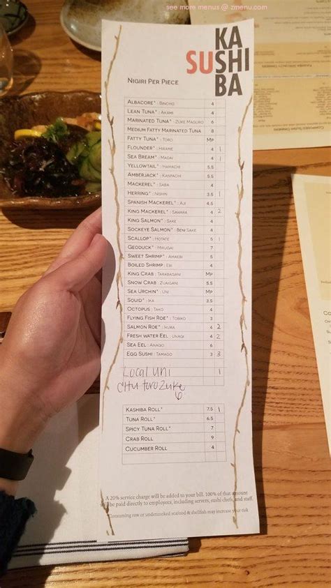 Menu At Sushi Kashiba Restaurant Seattle