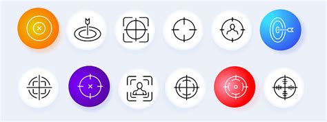 타겟팅 세트 아이콘입니다 목표 대상 고객 행성 커서 전세계 온라인 편지 이메일 계획 화살표가있는 컴퓨터 비즈니스 개념 신형 스타일 벡터 선 아이콘 감시에 대한 스톡 벡터