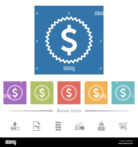 American Dollar Sticker Alternate Flat White Icons In Square Backgrounds 6 Bonus Icons Included