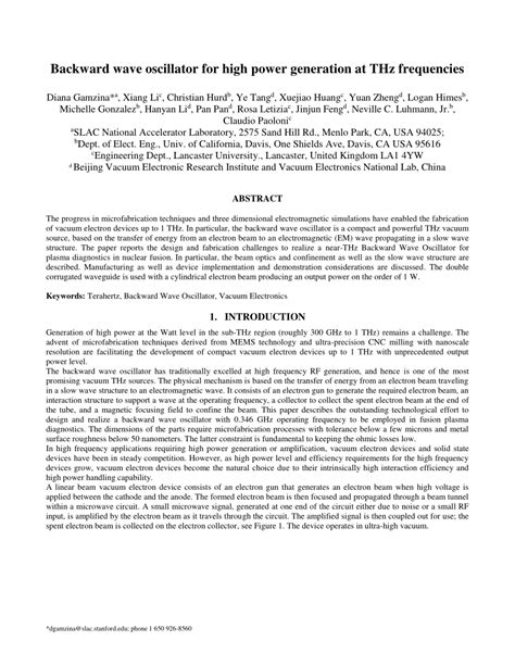 Pdf Backward Wave Oscillator For High Power Generation At Thz Frequencies