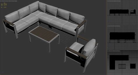 알루미늄 Outdor 가구 세트 안락 의자 단면 코너 소파 커피 테이블 3d 모델 24 Max Obj Free3d