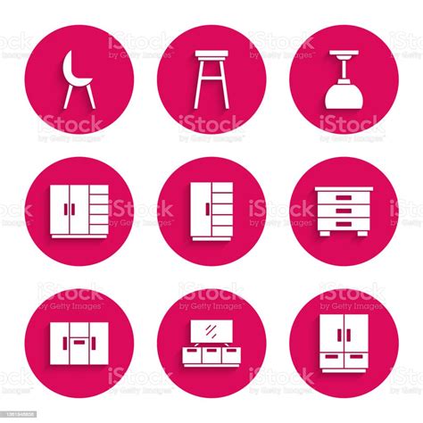 세트 옷장 Tv 테이블 스탠드 가구 나이트 스탠드 램프 매달려 및 안락 의자 아이콘 벡터 0명에 대한 스톡 벡터 아트 및 기타 이미지 Istock