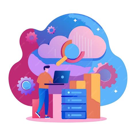 Data Analysis And Cloud Computing Concept With Servers And Users