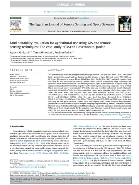 Pdf Land Suitability Evaluation For Agricultural Use Using Gis And Remote Sensing Techniques