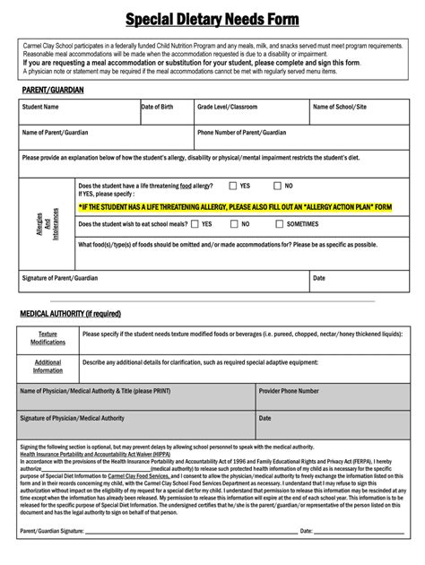 Special Dietary Needs Form Fill Out And Sign Online Dochub