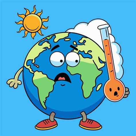 배경에 온도계가 있는 행성의 만화 프리미엄 벡터