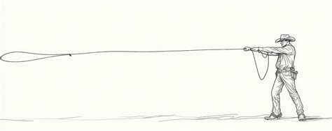 Cowboy Lassoing In Simple Line Art Style With Copy Space For Text
