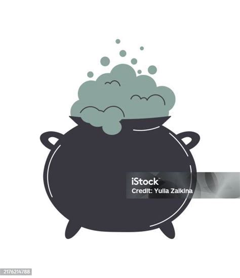 물약이 든 마녀의 가마솥 소름 끼치는 할로윈 볼러 거품이 있는 녹색 유독 양조주 끓는 물약 흰색 배경에 평면 벡터 그림 10월에 대한 스톡 벡터 아트 및 기타 이미지