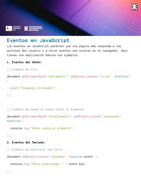 Eventos En Javascript Guía Básica Pdf Informática