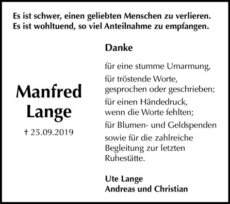 Traueranzeigen Von Manfred Lange Abschied Nehmende
