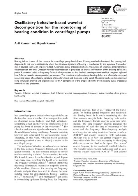 Pdf Oscillatory Behavior Based Wavelet Decomposition For Bearing