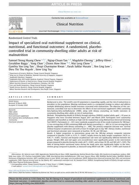 Pdf Impact Of Specialized Oral Nutritional Supplement On Clinical Nutritional And Functional