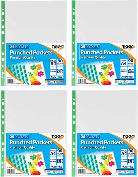 100 X Clear A4 Plastic Punched Punch Pockets 160 Micron Heavy Duty