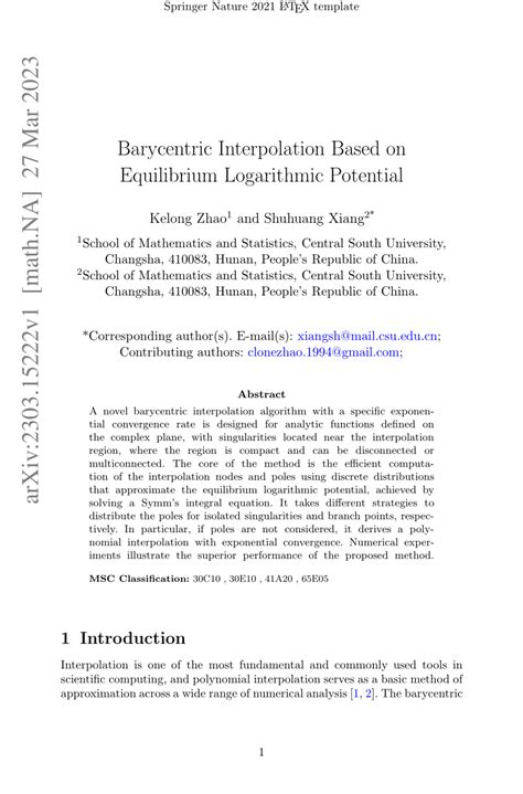 Pdf Barycentric Interpolation Based On Equilibrium Potential