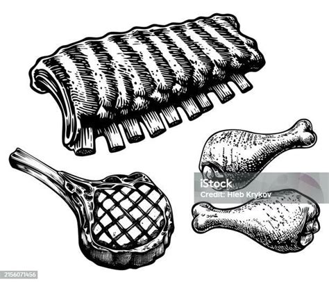 간단한 손으로 그린 선 세트 불고기 벡터 일러스트 레이 션 갈비 음식에 대한 스톡 벡터 아트 및 기타 이미지 갈비 음식 굽기 꽃등심 스테이크 Istock